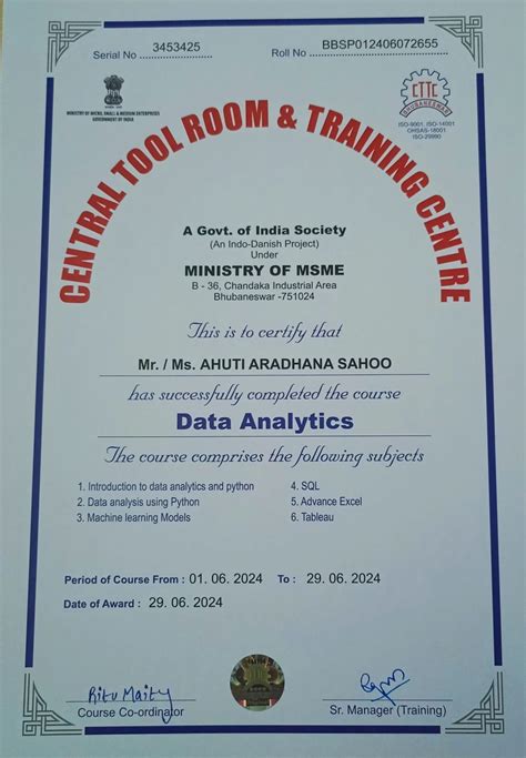 Ahuti Aradhana Sahoo On Linkedin Dataanalytics Internship Cttc