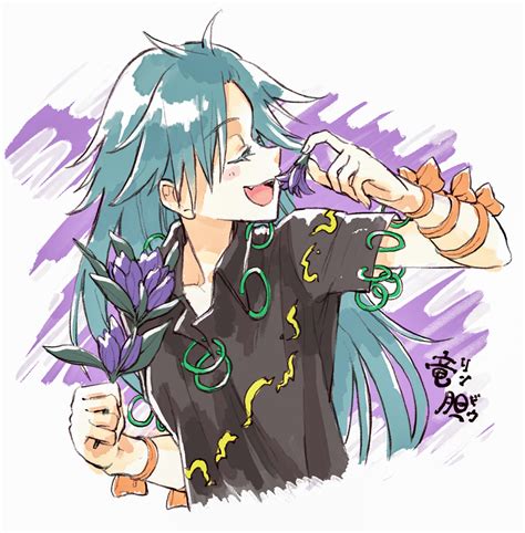 Safebooru 1girl Aqua Hair Arm Up Black Shirt Blush Stickers Bow