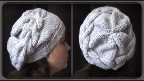 женская шапка с большой косой вязание спицами Youtube