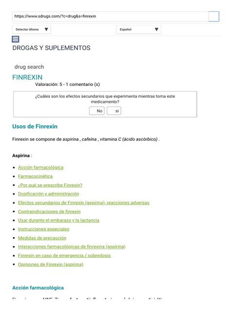 Fármacos Y Productos Farmacéuticos De Finrexin Formas Dosis Precios