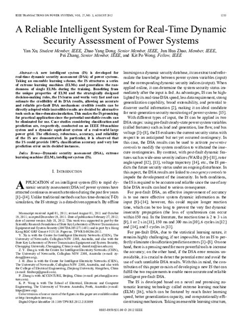 Pdf A Reliable Intelligent System For Real Time Dynamic Security