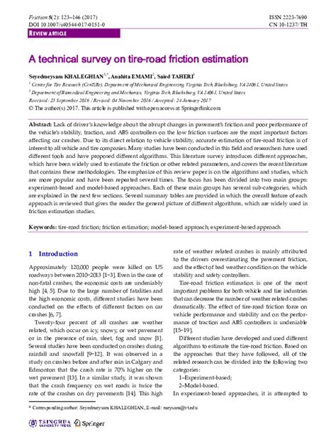 Pdf A Technical Survey On Tire Road Friction Estimation