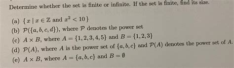 [solved] determine whether the set is finite or in solutioninn