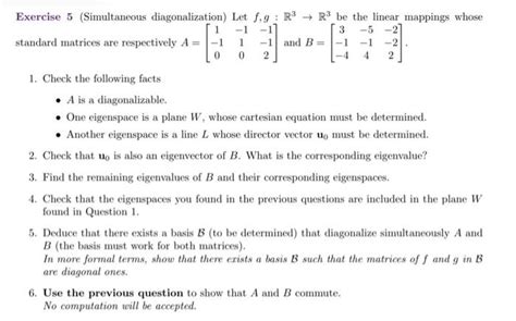 Solved 1 2 Exercise 5 Simultaneous Diagonalization Let