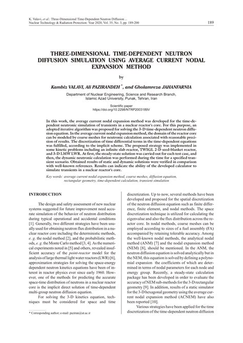 Pdf Three Dimensional Time Dependent Neutron Diffusion Simulation Using Average Current Nodal