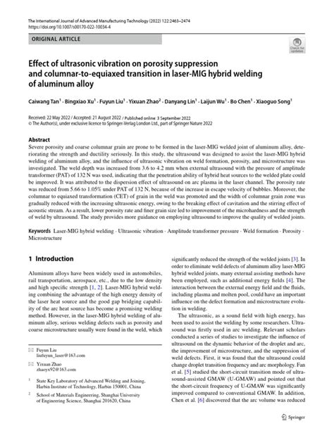 Effect Of Ultrasonic Vibration On Porosity Suppression And Columnar To Equiaxed Transition In