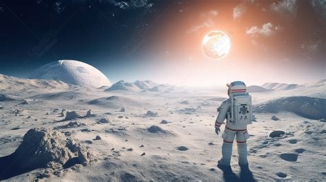 3d로 만든 분화구로 둘러싸인 달 표면에 혼자 있는 우주 비행사 혼자 배경 분화구 배경 만든 배경 이미지 Hd 혼자 분화구 만든 배경 사진 무료 다운로드