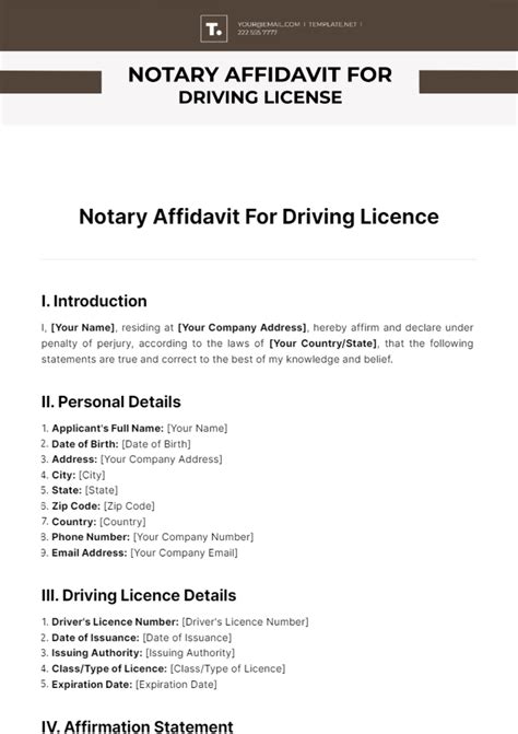 Free Notary Affidavit For Driving Licence Template To Edit Online
