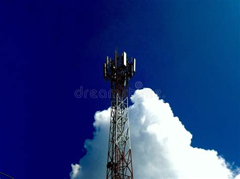 Modern Telecom Tower Reaching Into Blue Sky Symbol Of Mobile