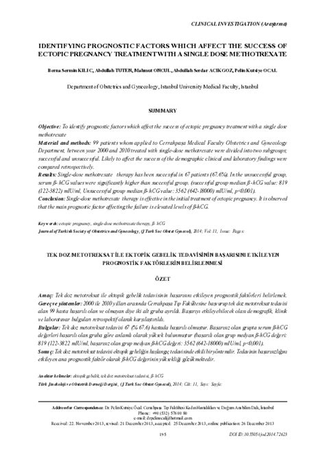 Identifying Prognostic Factors Which Affect The Success Of Ectopic