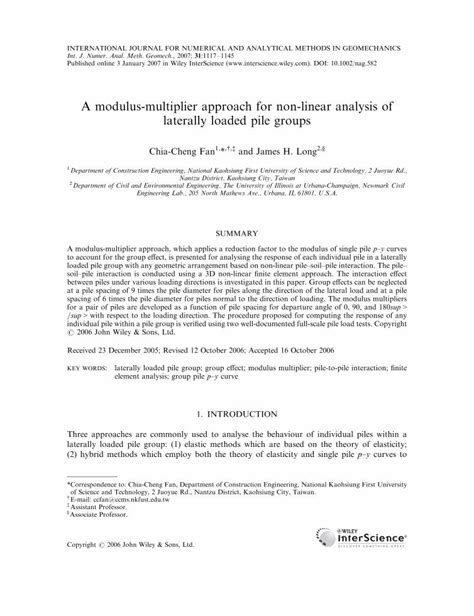Pdf A Modulus Multiplier Approach For Non Linear Analysis Of