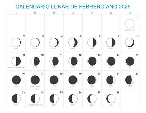 Calendario Lunar Febrero 2026 Febrero De 2026 Calendario Gratis