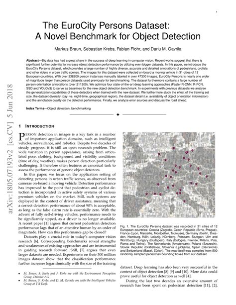 Pdf The Eurocity Persons Dataset A Novel Benchmark For Object Detection