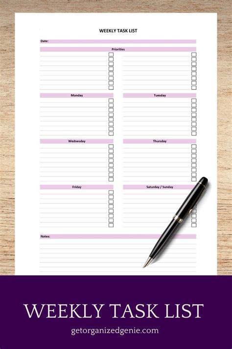 Weekly Task List Free Printable