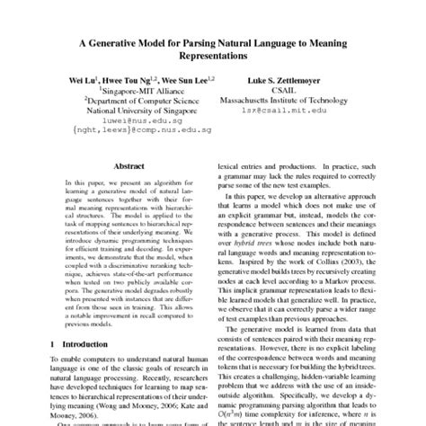 A Generative Model For Parsing Natural Language To Meaning Representations Acl Anthology