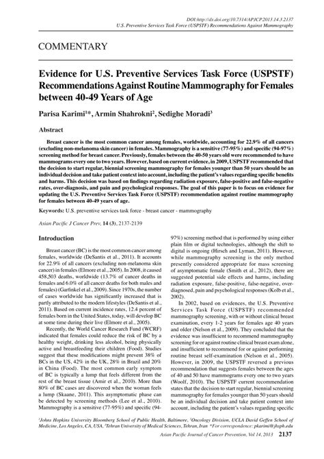 Pdf Evidence For U S Preventive Services Task Force Uspstf Recommendations Against Routine