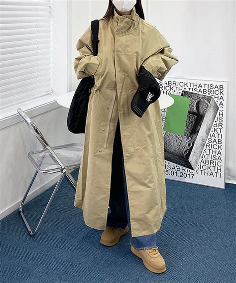 이피 남녀공용 여성 오버핏 빅사이즈 롱 야상 바람막이 간절기 아우터 봄 점퍼 하이넥 맥시 코트