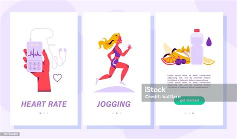 심장 박동 스포츠 복장의 여성 조깅 피트니스 앱 물병 영양이있는 핸드 홀드 스마트 폰을 갖춘 건강한 라이프 스타일 컨셉 개념에 대한 스톡 벡터 아트 및 기타 이미지 Istock