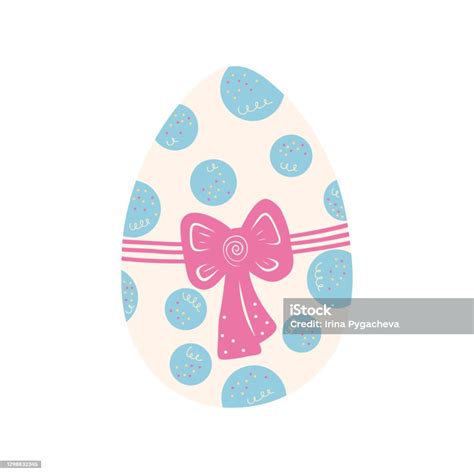 리본과 흰색 배경에 고립 된 활과 손으로 그려진 다채로운 부활절 달걀 낙서 심플한 플랫 스타일로 일러스트 그것은 직물 종이 및