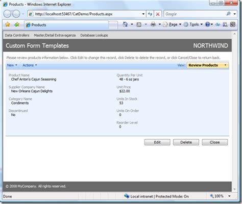 Code On Time Custom Templates For Ajax Forms In Data Aquarium Framework Application