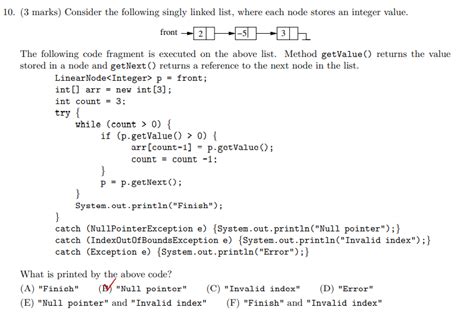 Solved The Following Code Fragment Is Executed On The Above Chegg