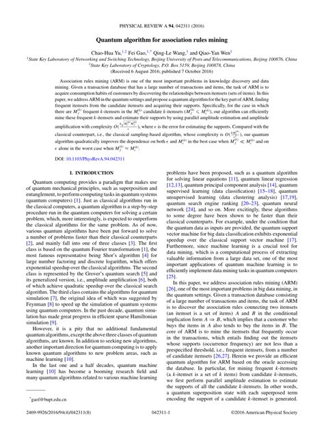 Pdf Quantum Algorithm For Association Rules Mining