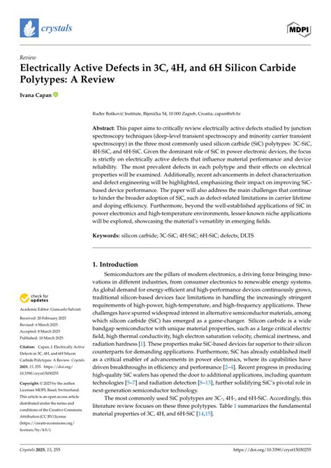 Pdf Electrically Active Defects In 3c 4h And 6h Silicon Carbide Polytypes A Review