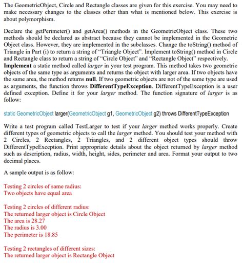 Solved The Geometricobject Circle And Rectangle Classes Are