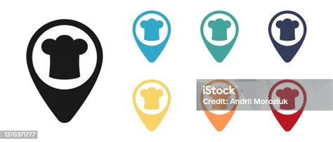 요리사 모자 레스토랑 컨셉 벡터 아이콘 세트 지도에 부엌 라벨 여러 가지 색상의 아이콘 집합입니다 일러스트레이션 가상현실에 대한 스톡 벡터 아트 및 기타 이미지 Istock