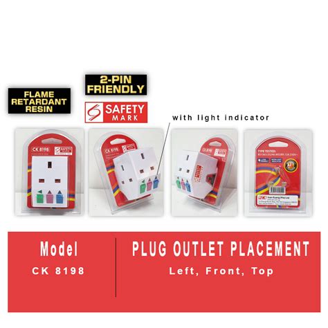 3 Way Adaptor With Switch With Neon Light Plug Extension 2 Pin And