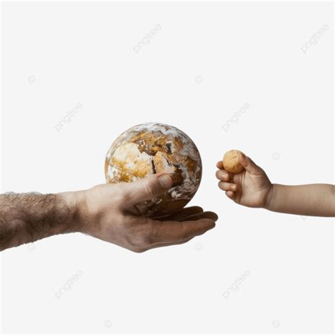 성인 손이 어린이에게 지구본을 전달하는 순간을 포착하는 이미지 일반은 손을 강조하기 위해 사용되며 빵과 시리얼 지구본을 사용하여 만든 지구본 성인과 어린이의 손 일반 회색