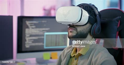 Man With Computer Coding Programmer With Vr Headset And Working With Digital It Software In Los