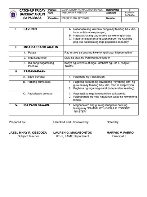 Dll For Catch Up Friday Pdf