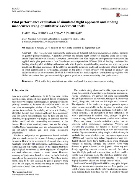 Pdf Pilot Performance Evaluation Of Simulated ﬂight Approach And