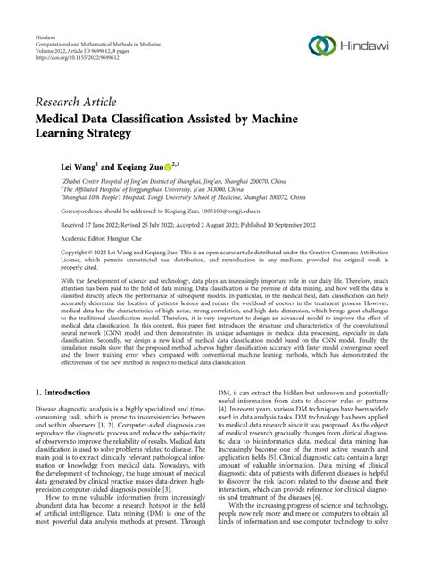 Pdf Medical Data Classification Assisted By Machine Learning Strategy
