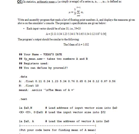 Q1 In Statistics Arithmetic Mean μ Or Simply