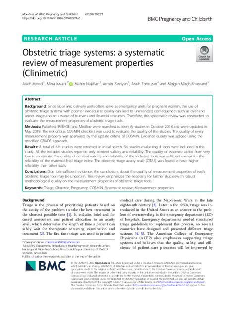 Pdf Obstetric Triage Systems A Systematic Review Of Measurement Properties Clinimetric
