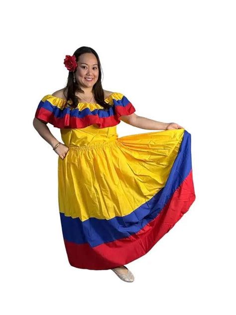 Vivianfongdesignsllc Solid Print Casual Colombian Traditional Dress M