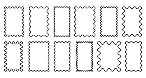 구불구불한 프레임이 설정되었습니다 지그재그 물결 모양의 가장자리 복고풍 프레임 사이키델릭 사각형 사진 프레임 텍스트 상자 태그 레이블 벡터 그루비 모양 Set 물결 모양과