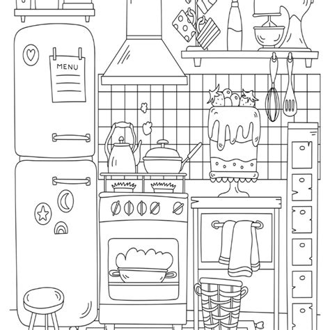 Cute Kitchen Colouring Page Castle Arts