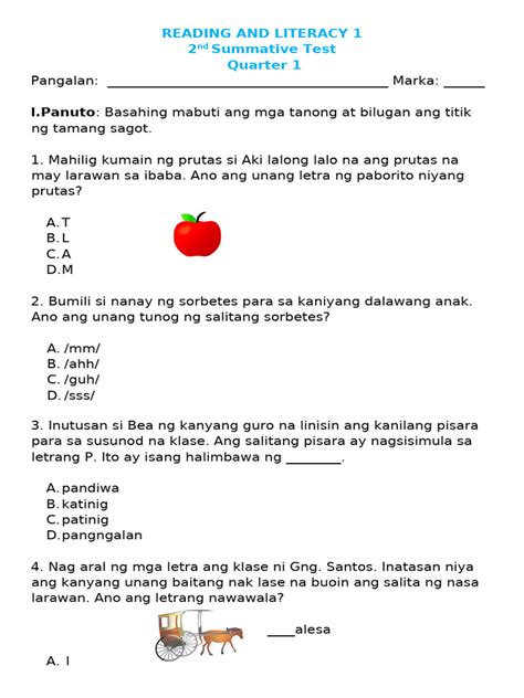 Q1 Second Summative Test Reading And Literacy Pdf