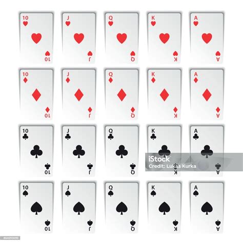 로얄 플러시 흰색 배경 하트 클럽 다이아몬드 스페이드 카지노 카드 놀이에 절연의 집합 카드 여가활동 게임에 대한 스톡 벡터 아트 및 기타 이미지 Istock