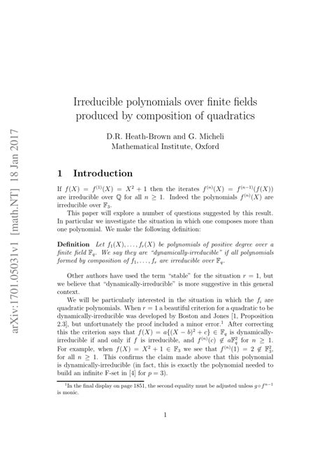 Pdf Irreducible Polynomials Over Finite Fields Produced By