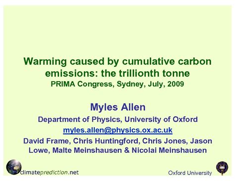 Warming Caused By Cumulative Carbon Emissions The Trillionth Tonne