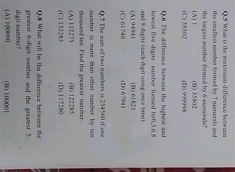 Q6 The Difference Between The Highest And Lowest Five Digits Number Form