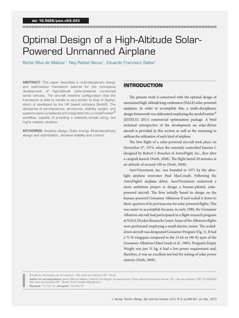 Pdf Optimal Design Of A High Altitude Solar Powered Unmanned Airplane · Disciplines Of
