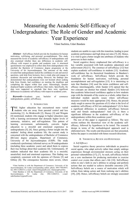 Pdf Measuring The Academic Self Efficacy Of Undergraduates The Role Of Gender And Academic