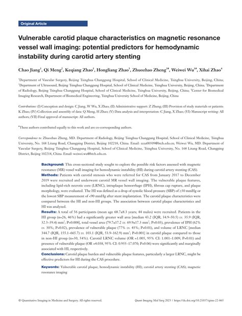 Pdf Vulnerable Carotid Plaque Characteristics On Magnetic Resonance
