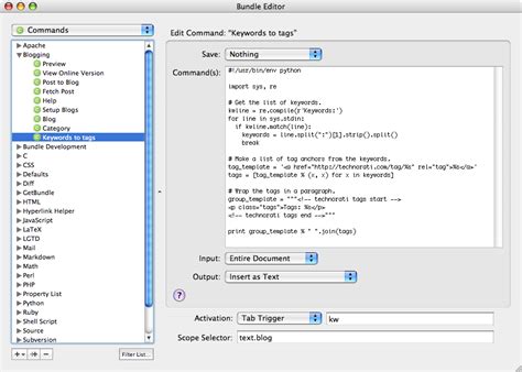 tags from keywords in textmate all this