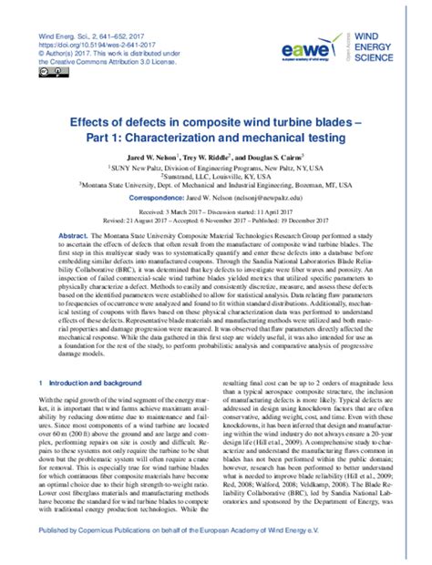 Pdf Effects Of Defects In Composite Wind Turbine Blades Part 1 Characterization And